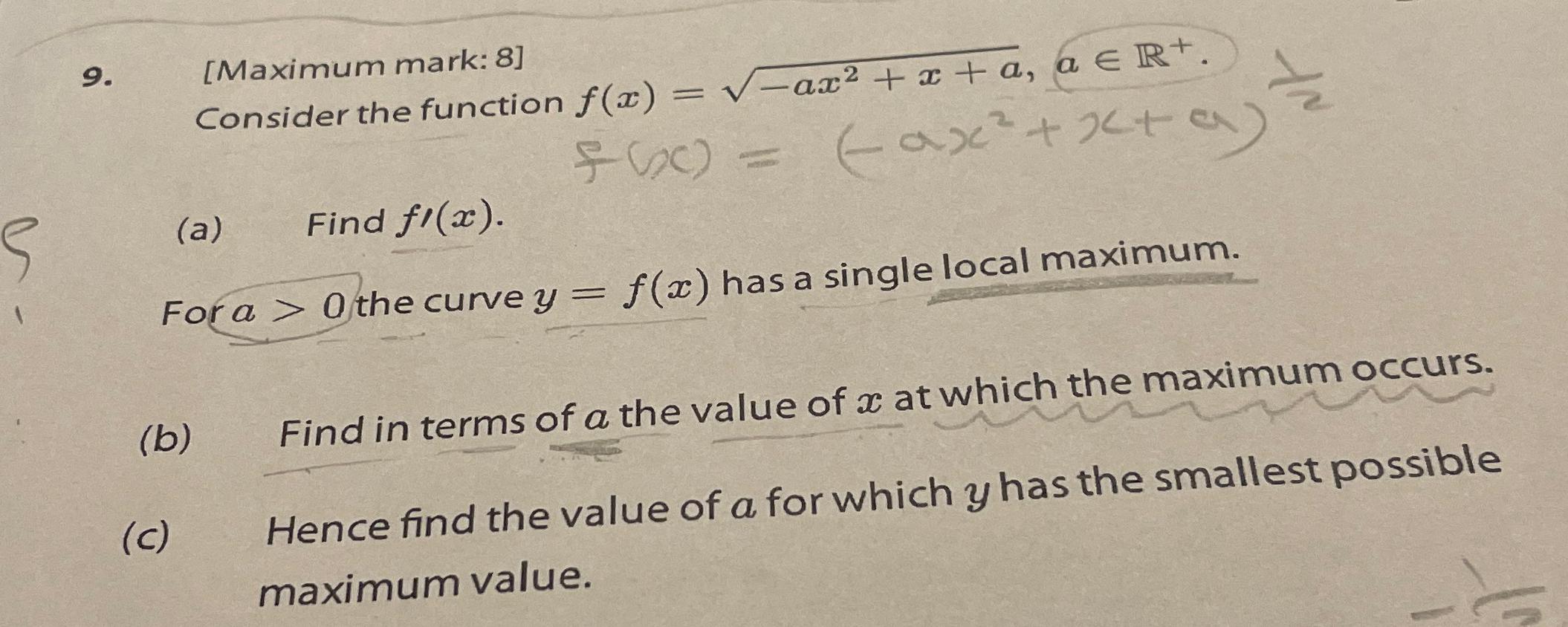 Solved [Maximum mark: 8]\\nConsider the function | Chegg.com