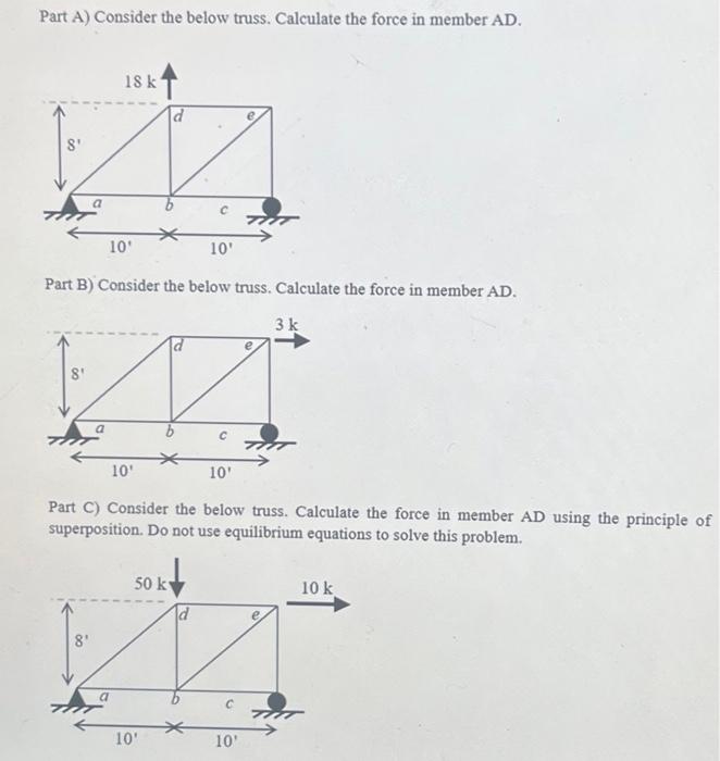 Solved Part A) Consider the below truss. Calculate the force | Chegg.com