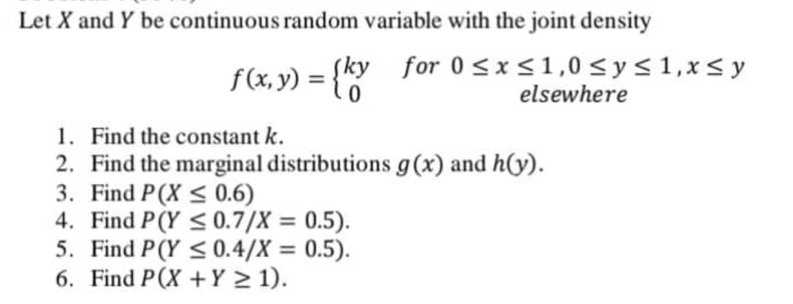 Solved Let x ﻿and Y ﻿be continuous random variable with the | Chegg.com