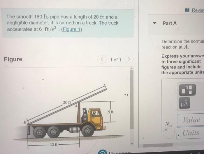 Solved A Revies The smooth 180-1b pipe has a length of 20 ft | Chegg.com