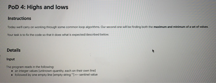 Solved POD 4: Highs and lows Instructions Today we'll carry | Chegg.com