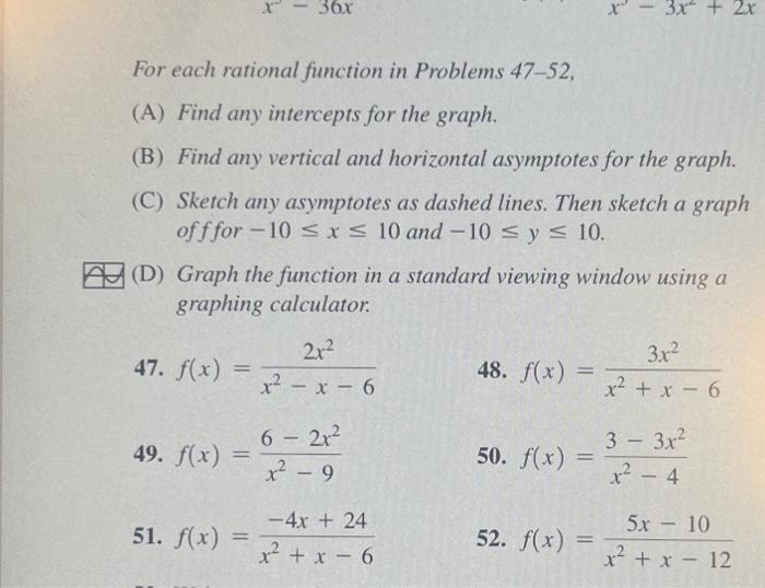 Solved For each rational function in Problems 47-52, (A) | Chegg.com