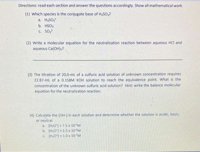 Solved Directions: read each section and answer the | Chegg.com
