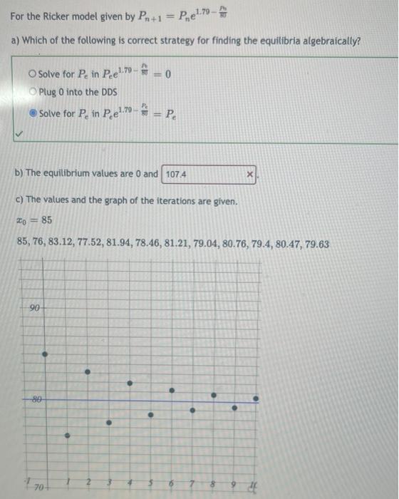 Solved For the Ricker model given by Pn+1 = P,e1,79- a) | Chegg.com