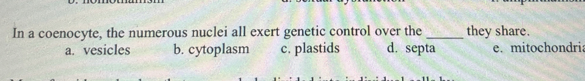 Solved In a coenocyte, the numerous nuclei all exert genetic | Chegg.com