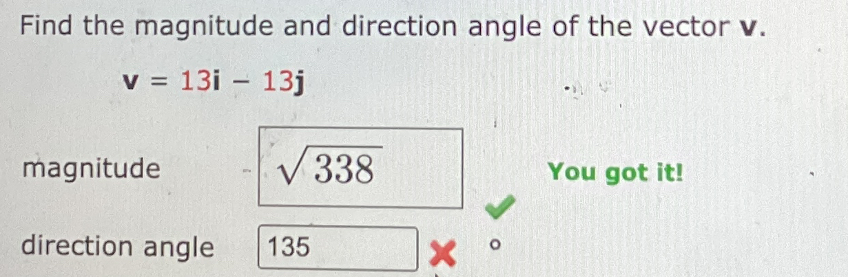 Solved Find the magnitude and direction angle of the vector | Chegg.com