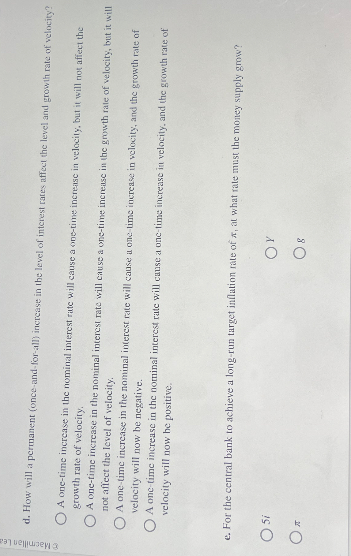 Solved d. ﻿How will a permanent (once-and-for-all) ﻿increase | Chegg.com