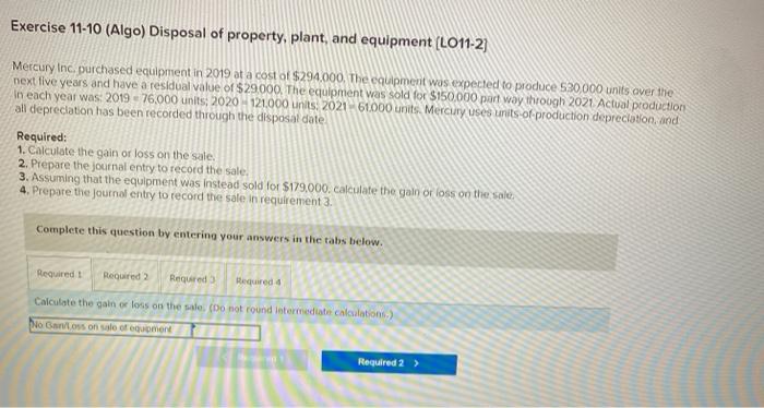 Solved Exercise 11-10 (Algo) Disposal of property, plant, | Chegg.com