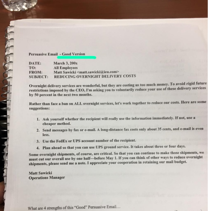 Persuasive Email - Good Version DATE: March 3, 200x | Chegg.com