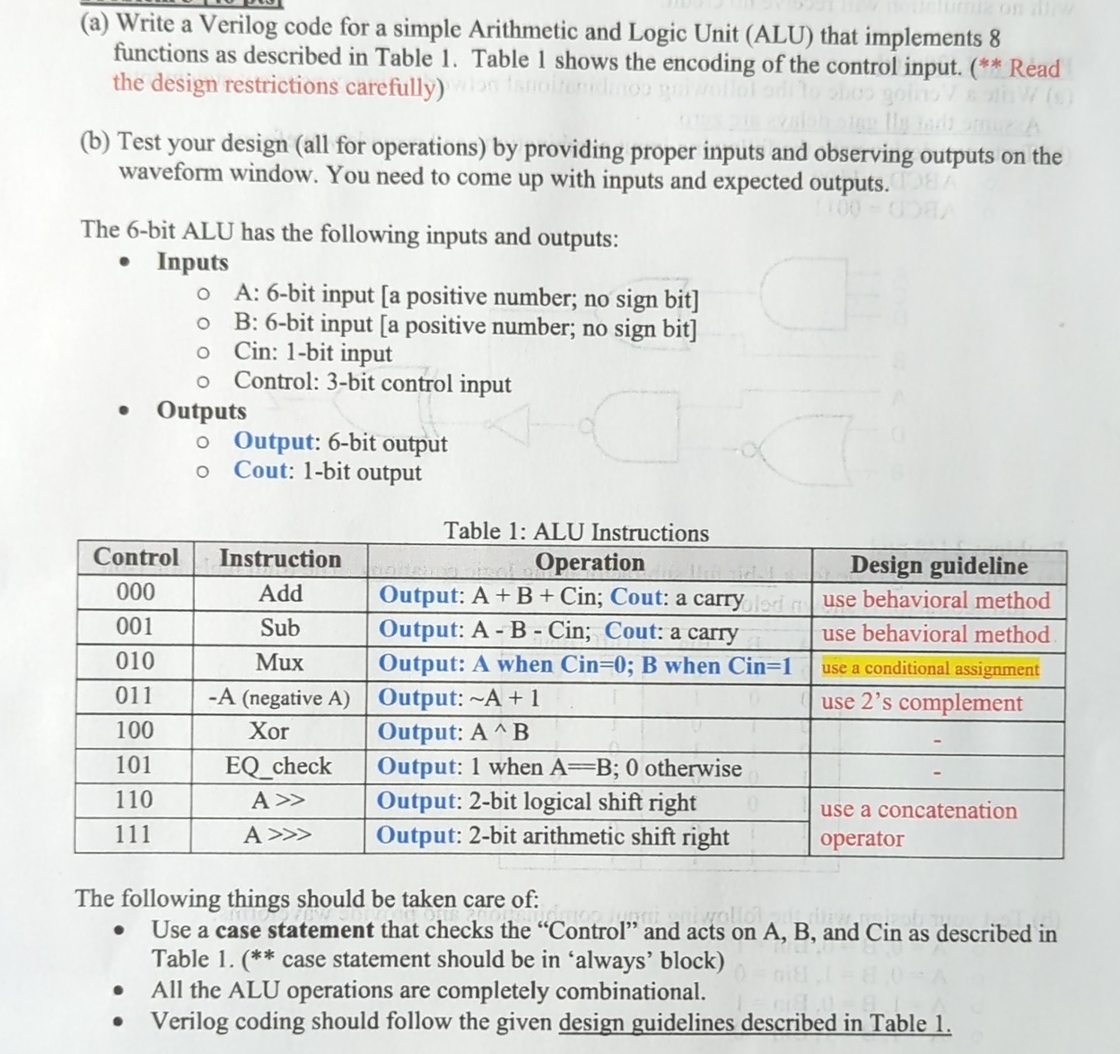 Solved (a) ﻿Write a Verilog code for a simple Arithmetic and | Chegg.com