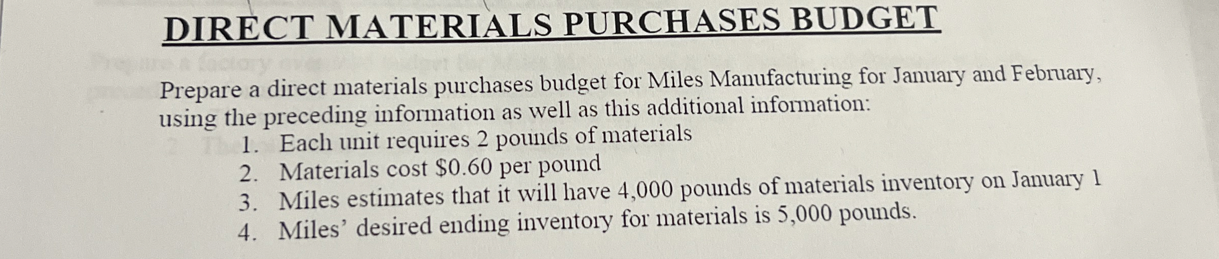 Solved DIRECT MATERIALS PURCHASES BUDGETPrepare a direct | Chegg.com