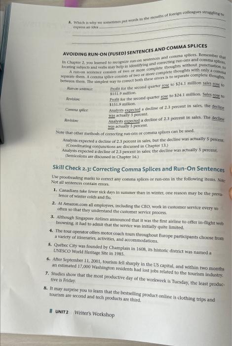Skill Check 2.1: Eliminating Sentence Fragments Fach | Chegg.com