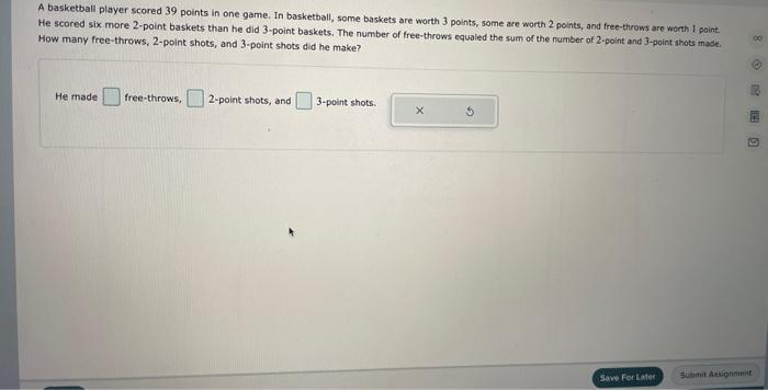 Solved A basketball player scored 39 points in one game. In | Chegg.com