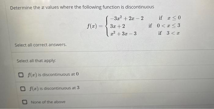Solved Determine the x values where the following function | Chegg.com