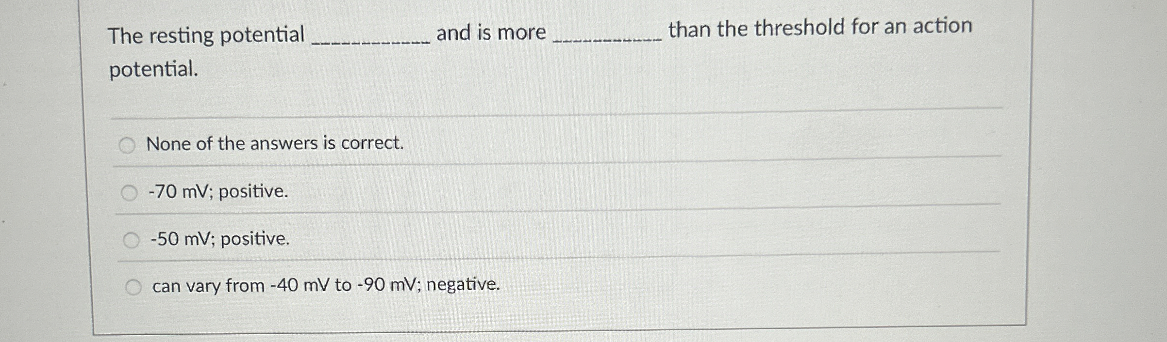 Solved The resting potentialand is morethan the threshold | Chegg.com