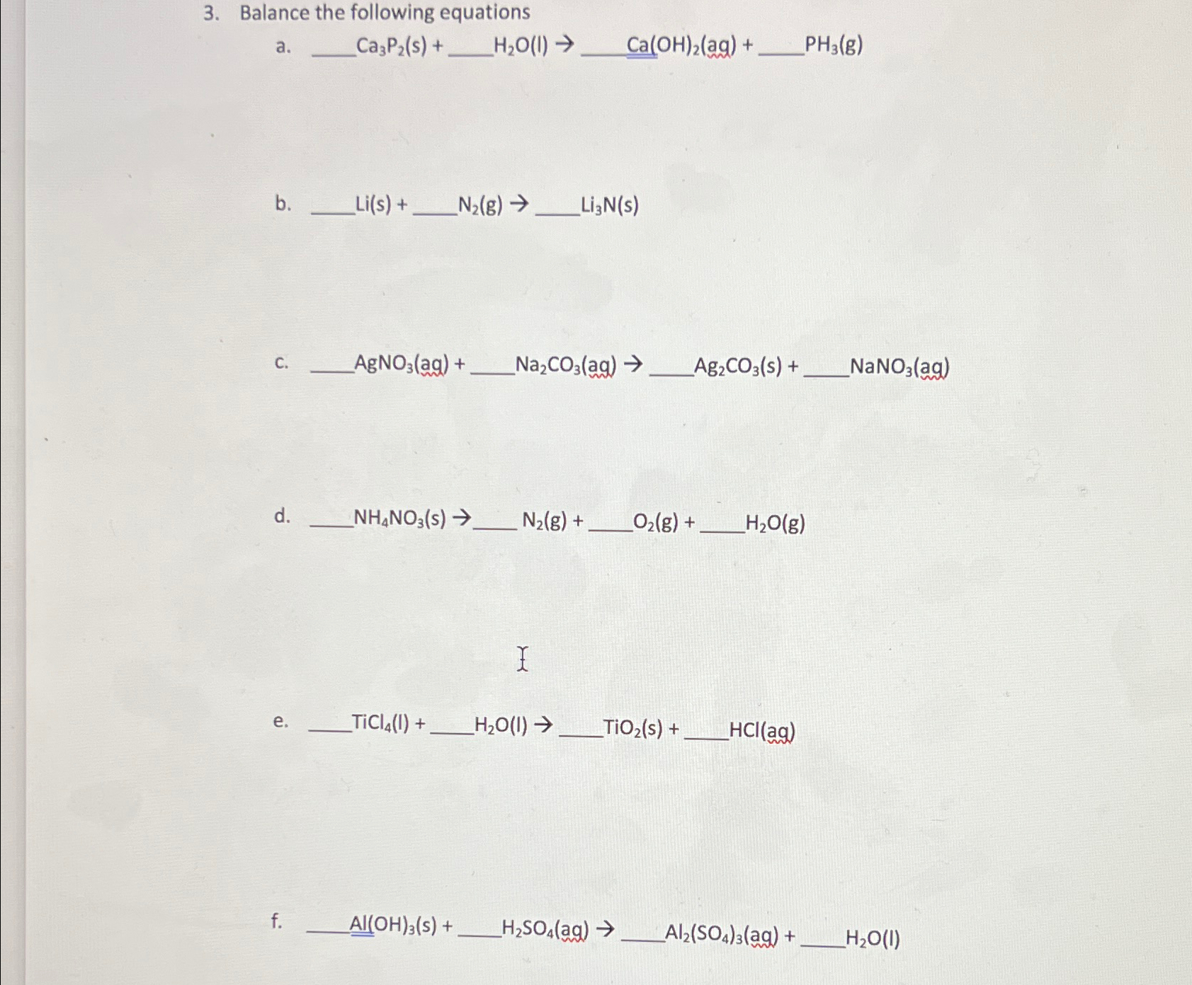 Solved Balance the following | Chegg.com