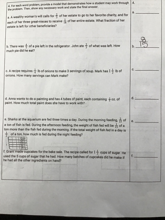 Solved 4. For each word problem, provide a model that | Chegg.com