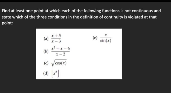 Solved Find at least one point at which each of the | Chegg.com