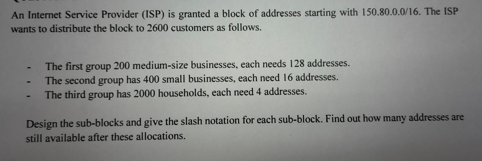 Solved An Internet Service Provider (ISP) is granted a block | Chegg.com