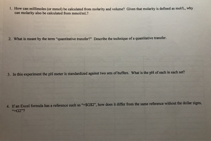 Solved 1. How can millimoles (or mmol) be calculated from | Chegg.com
