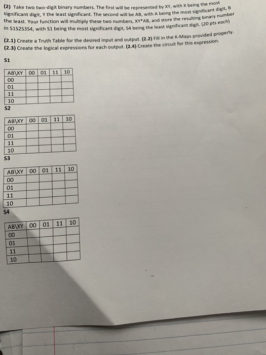 Solved (2) Take two two-digit binary numbers. The first will | Chegg.com