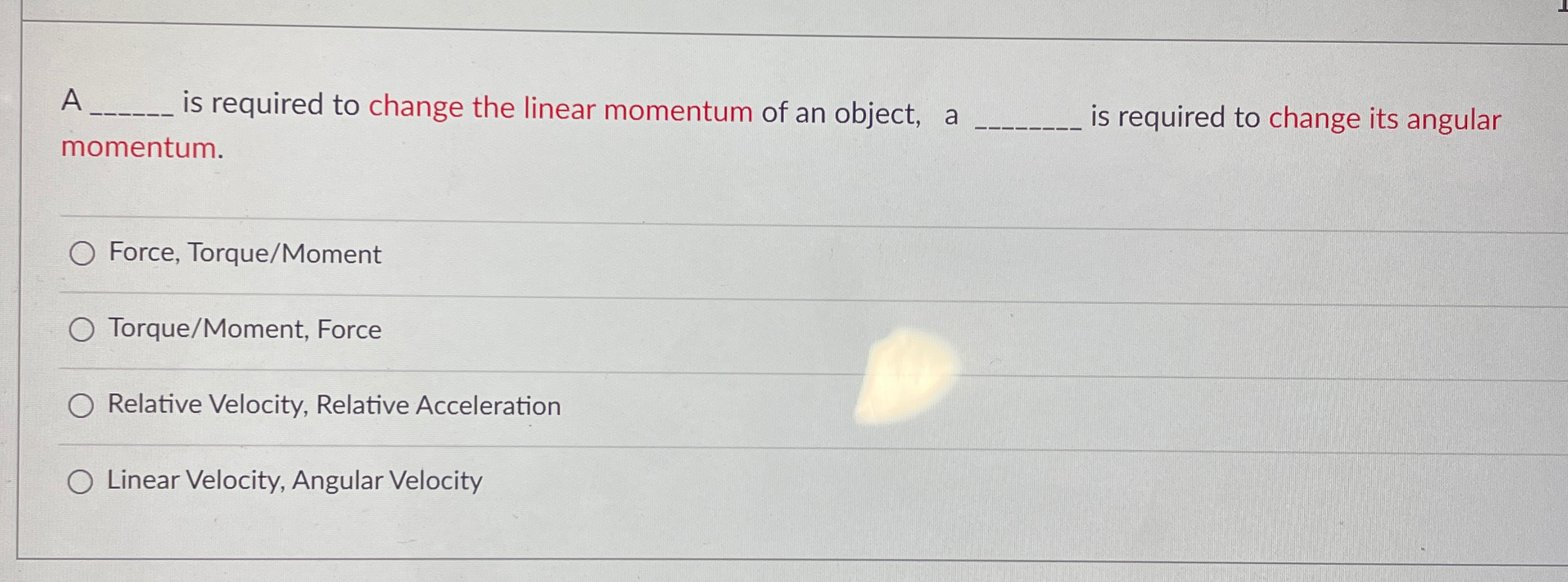 Solved A q, ﻿is required to change the linear momentum of an | Chegg.com