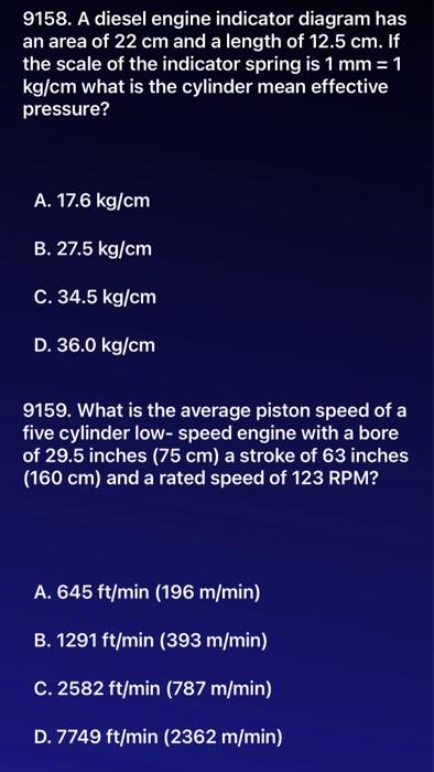 Solved 9158. A diesel engine indicator diagram has an area | Chegg.com