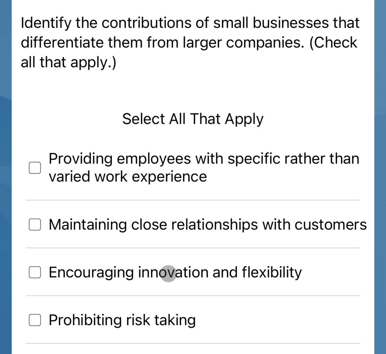 Solved Identify the contributions of small businesses that | Chegg.com