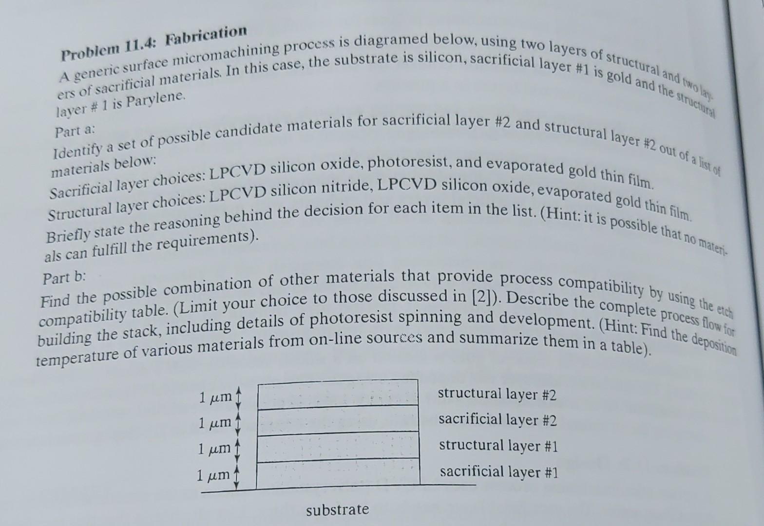 Solved Problem 11.4: Fabrication ers of sacrificial | Chegg.com
