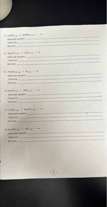 Solved for each reaction, write a balanced molecular, total | Chegg.com