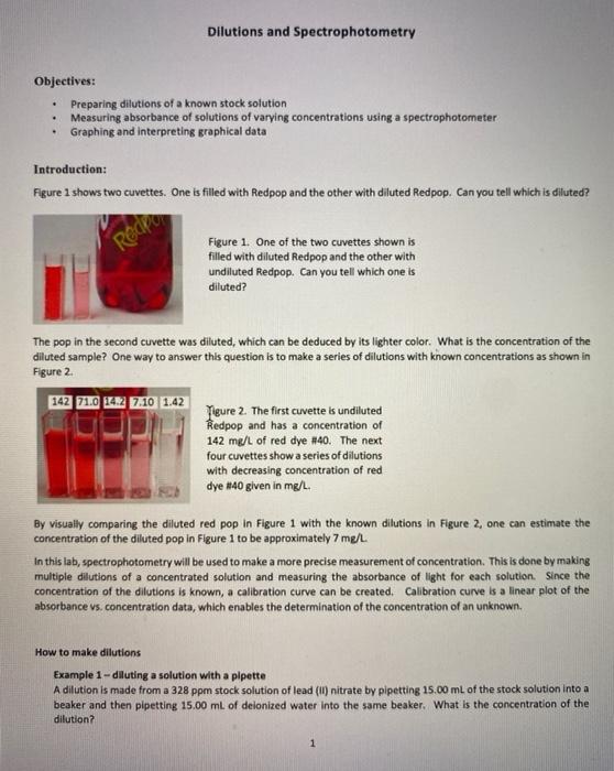 Solved Dilutions and Spectrophotometry . Objectives: | Chegg.com