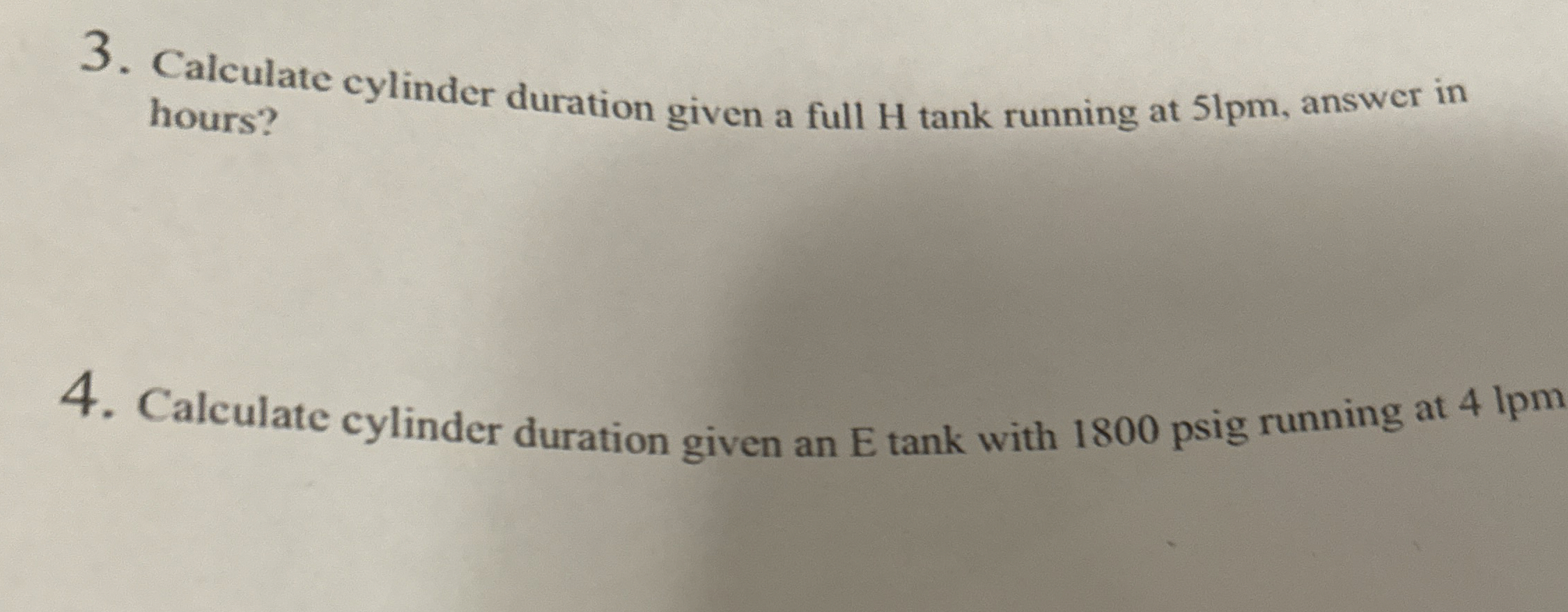 Solved Calculate cylinder duration given a full H tank | Chegg.com