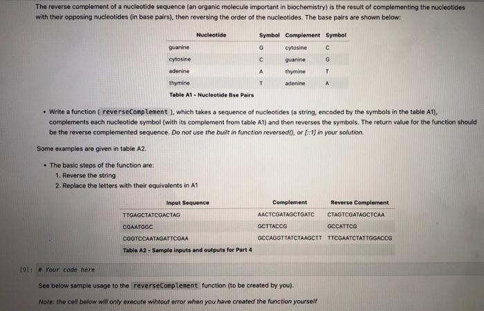 The reverse complement of a nucleotide sequence (an | Chegg.com
