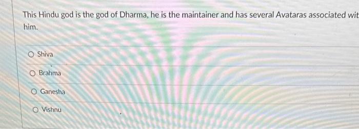 Solved This Hindu god is the god of Dharma, he is the | Chegg.com