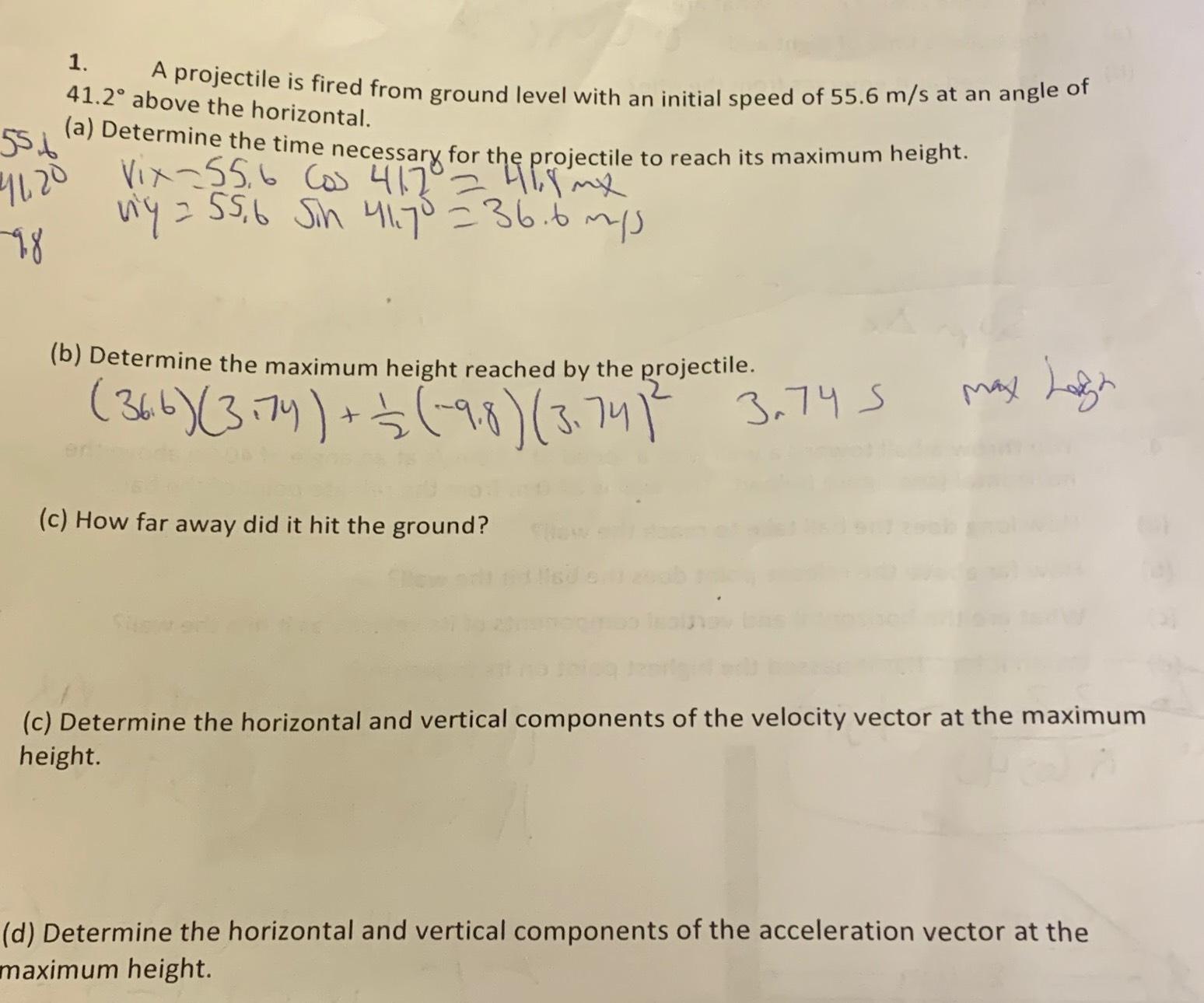 Solved A projectile is fired from ground level with an | Chegg.com