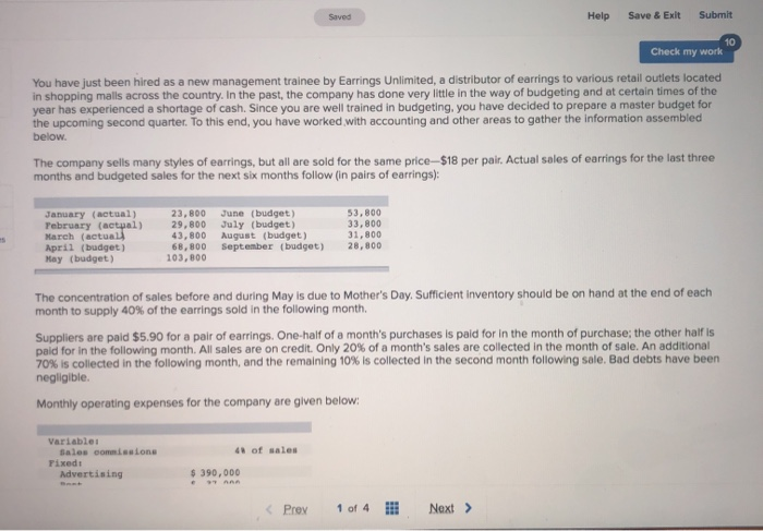 Solved Saved Help Save & Exit Submit 10 Check my work You | Chegg.com