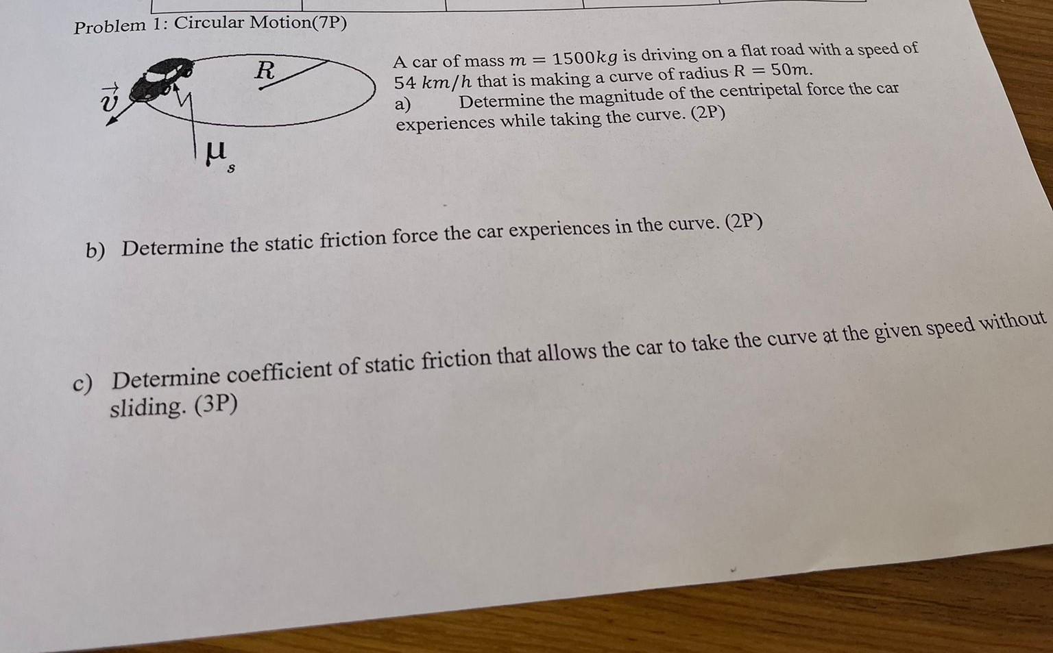 Solved Problem 1: Circular Motion(7P) A car of mass m=1500 | Chegg.com