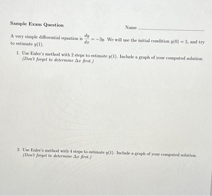 Solved Sample Exam Question Name A Very Simple Differential