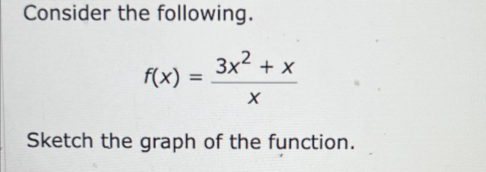 Solved Consider the following.f(x)=3x2+xxSketch the graph of | Chegg.com