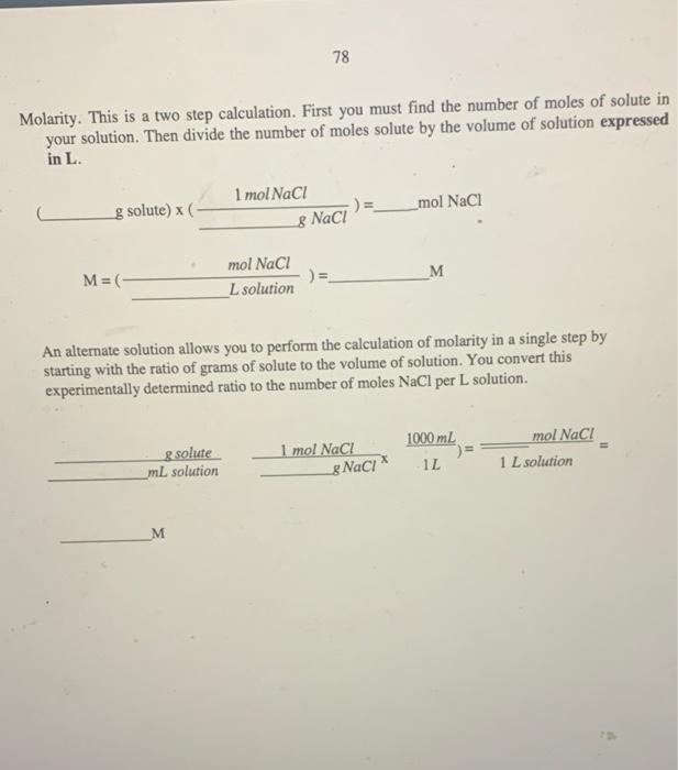 Solved 78 Molarity. This is a two step calculation. First | Chegg.com