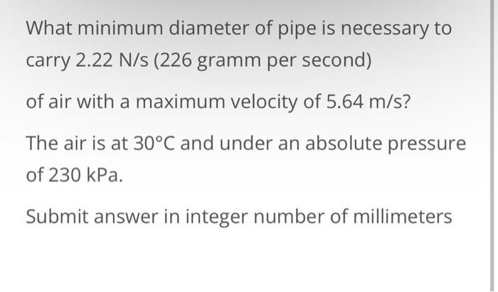 Solved What minimum diameter of pipe is necessary to carry | Chegg.com