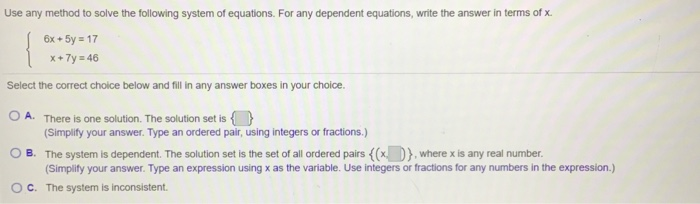 Solved Use any method to solve the following system of | Chegg.com