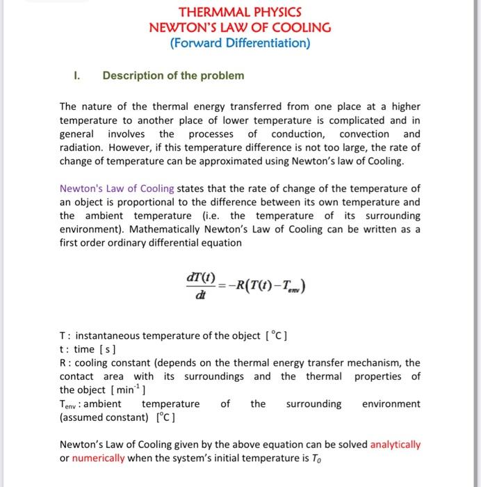 Solved THERMMAL PHYSICS NEWTON'S LAW OF COOLING (Forward | Chegg.com
