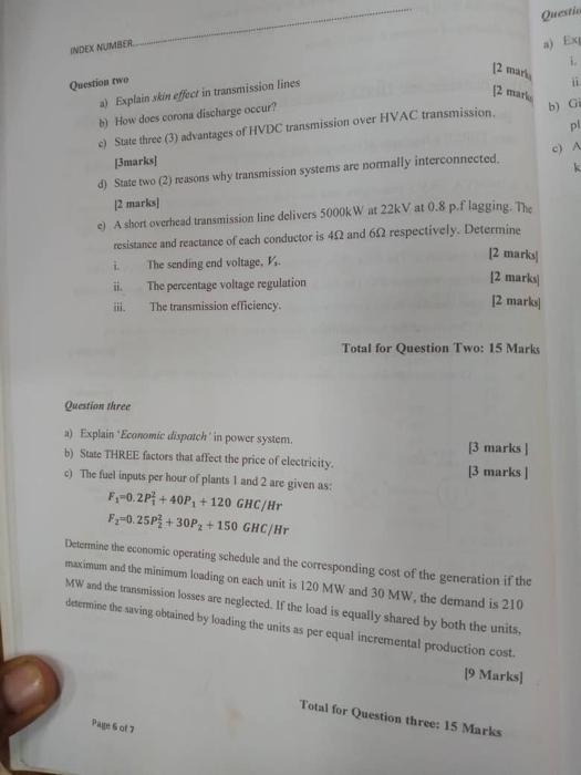Solved INDEX NUMBER Question two 12 mark Question a) Exp 1. | Chegg.com