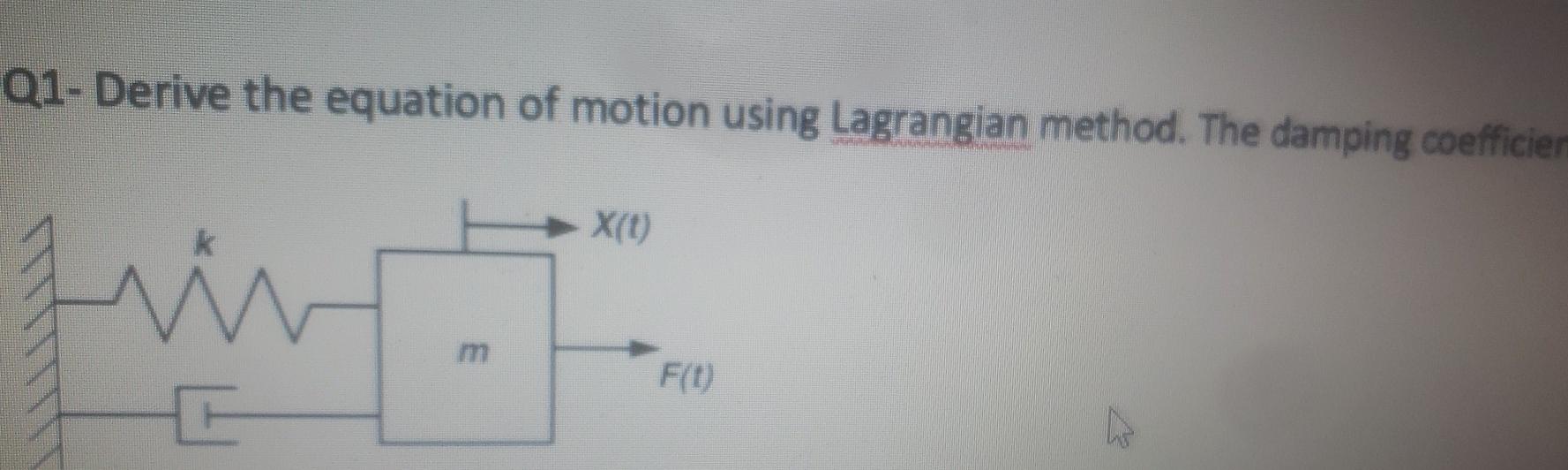 Solved Q1- Derive the equation of motion using Lagrangian | Chegg.com