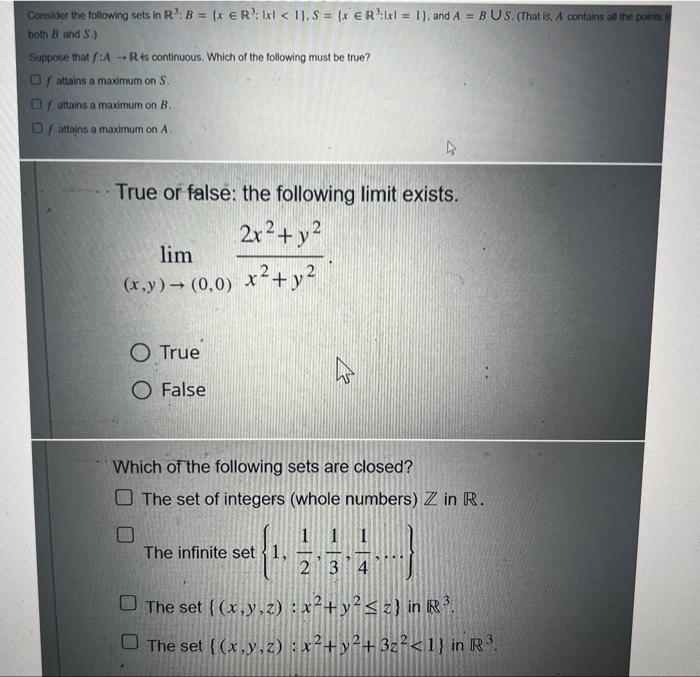 Solved Consider the following sets in | Chegg.com