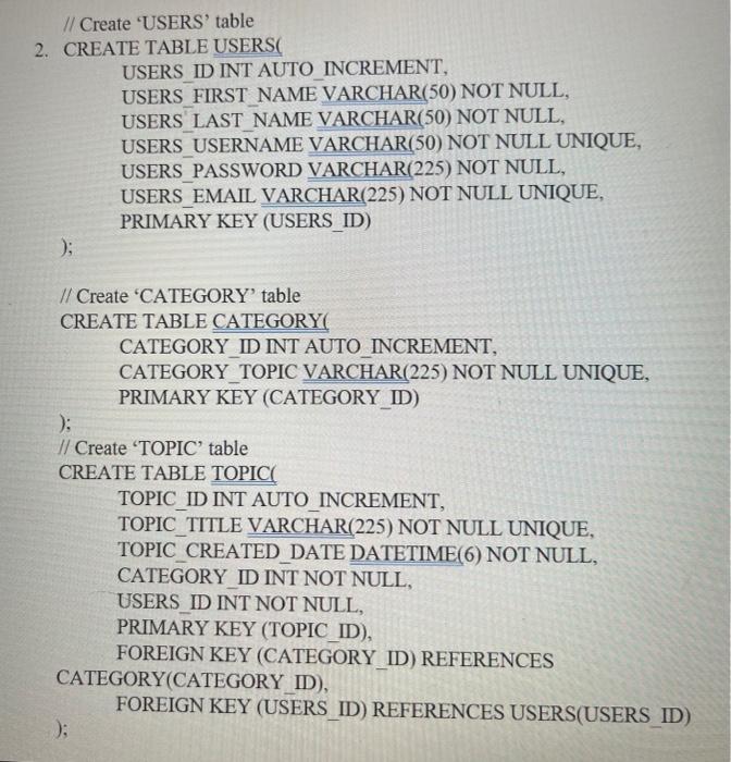 Solved // Create 'USERS' table 2. CREATE TABLE USERSA USERS | Chegg.com