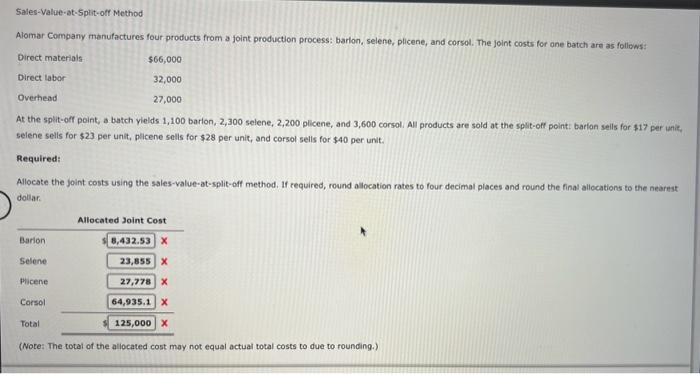 Solved Sales-Value-at-Split-off Method Alomar Company | Chegg.com