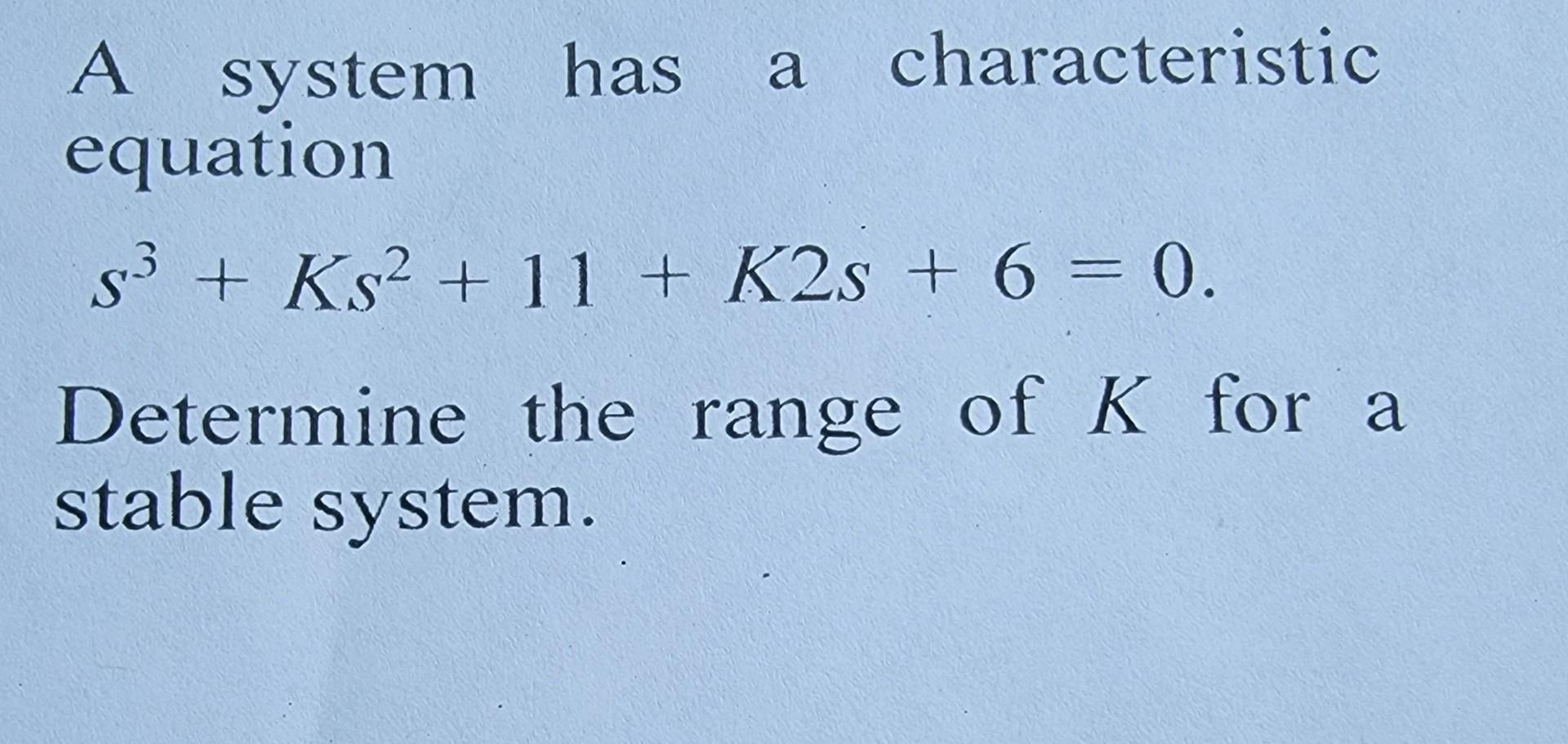 Solved a A system has characteristic equation s3 + Ks2 + 11 | Chegg.com