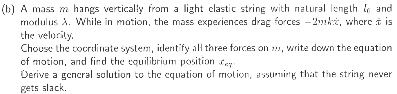 Solved (b) ﻿A mass m ﻿hangs vertically from a light elastic | Chegg.com